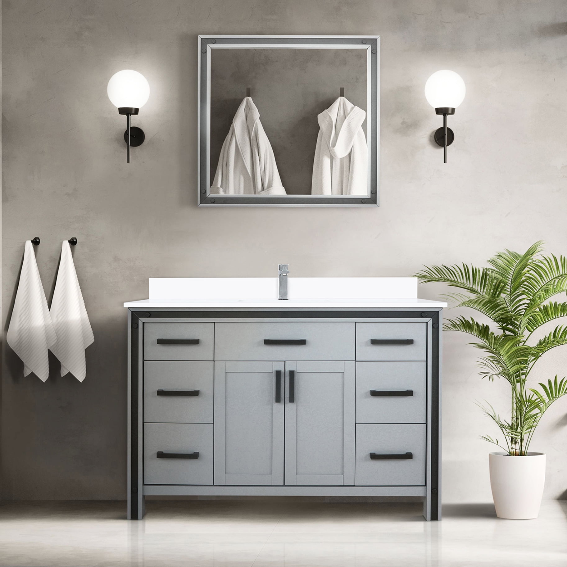 Dark Grey Bathroom Vanity 48 In. W X 22 D, Solid Wood With E0 Plywood ...