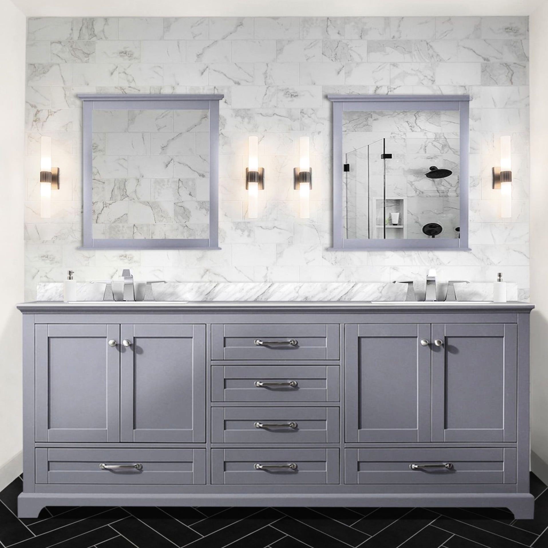 Dark Grey Bathroom Vanity 80" X 22", Marble Top And Faucet Included ...
