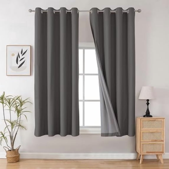 Dark Grey Blackout Curtains 63 Inch Length for Bedroom, Grommet Thermal ...