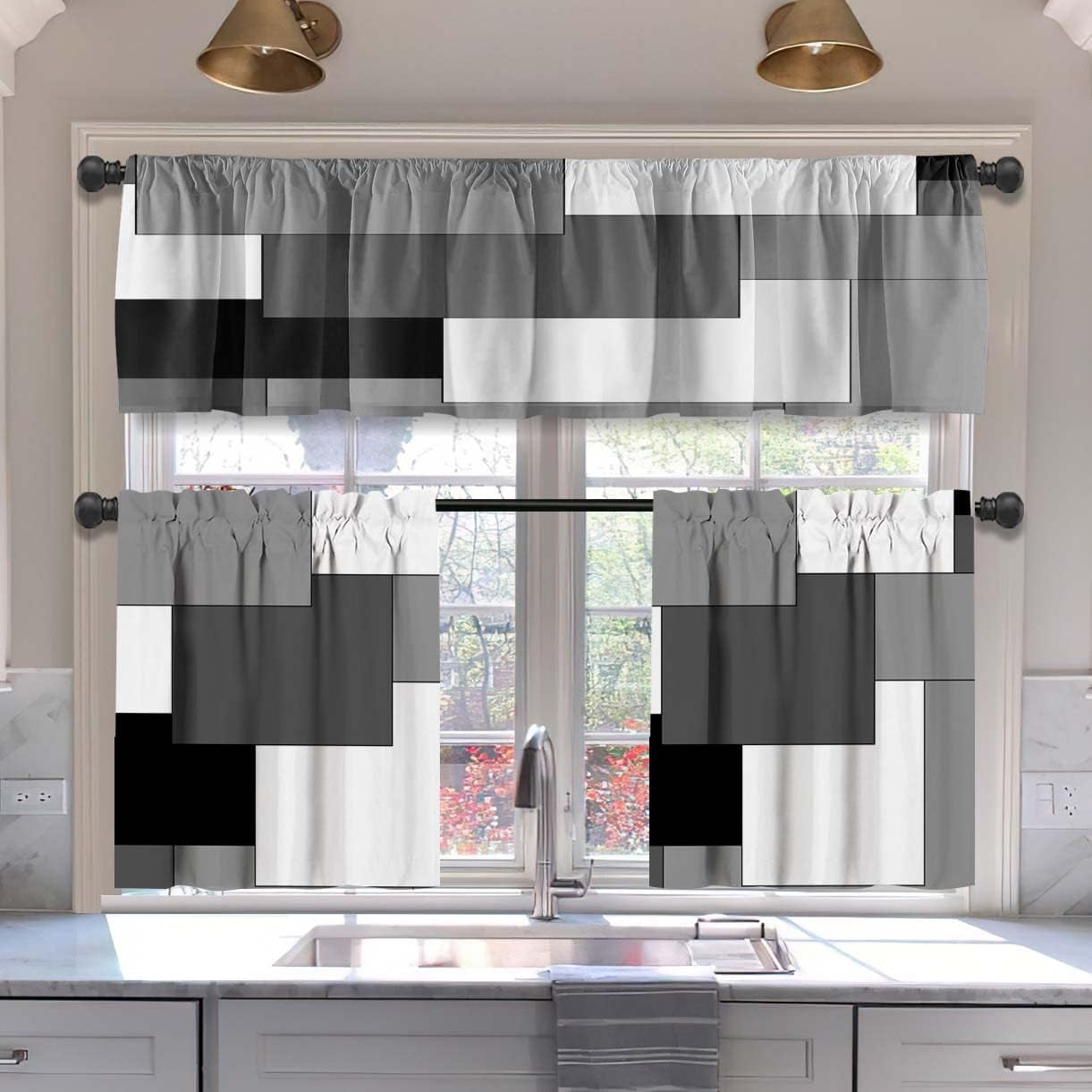 Dark Grey Blackout Kitchen Curtains Tiers and Valances Set 3 Piece for ...