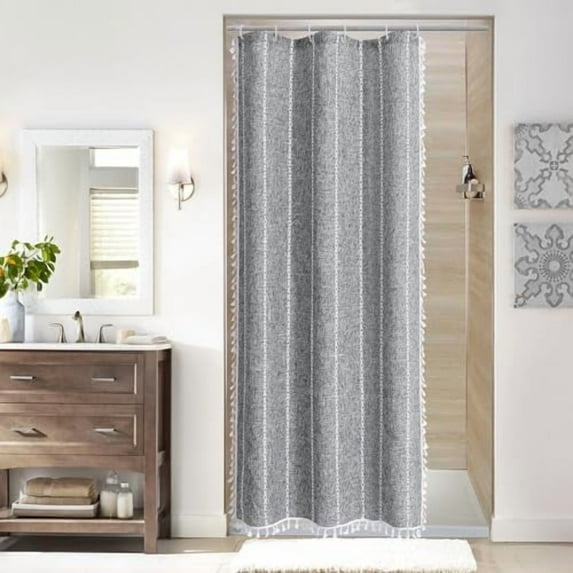 Dark Grey Boho Small Stall Shower Curtain Set 36 x 72, Half Size Narrow ...