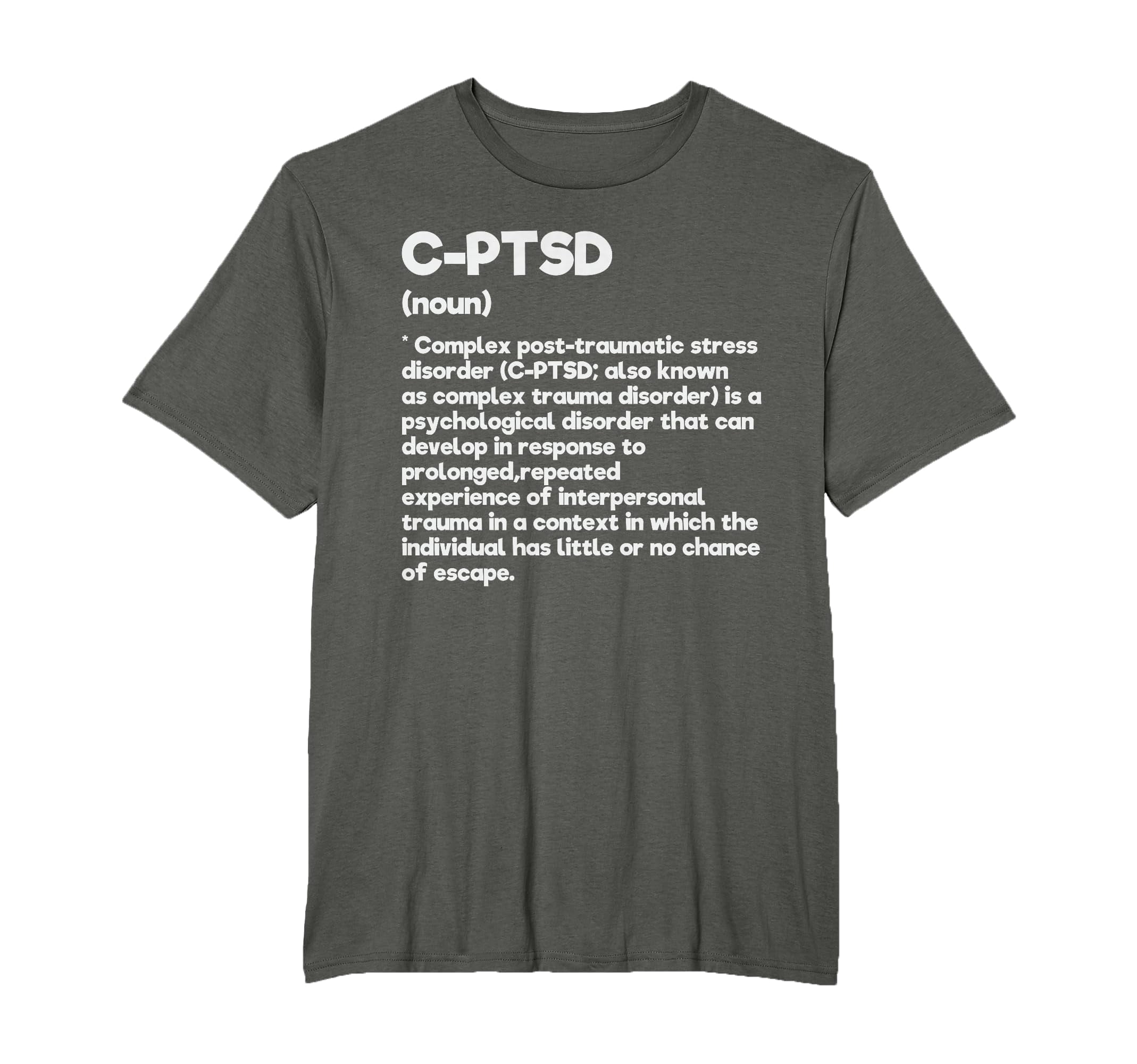 Dark Grey C-PTSD Definition Stress Awareness T-Shirt for Mental Health ...