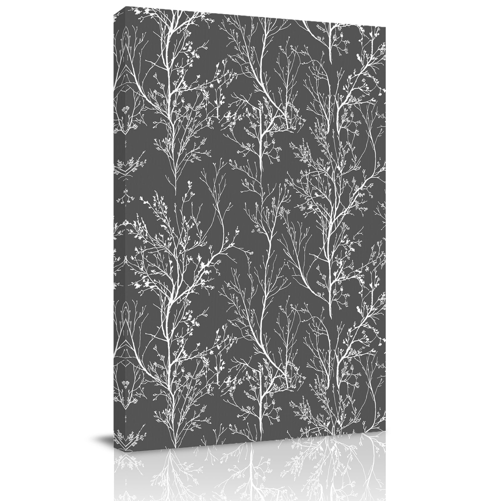 Dark Grey Canvas Wall Art for Living Room, White Tree Branch Botanical ...