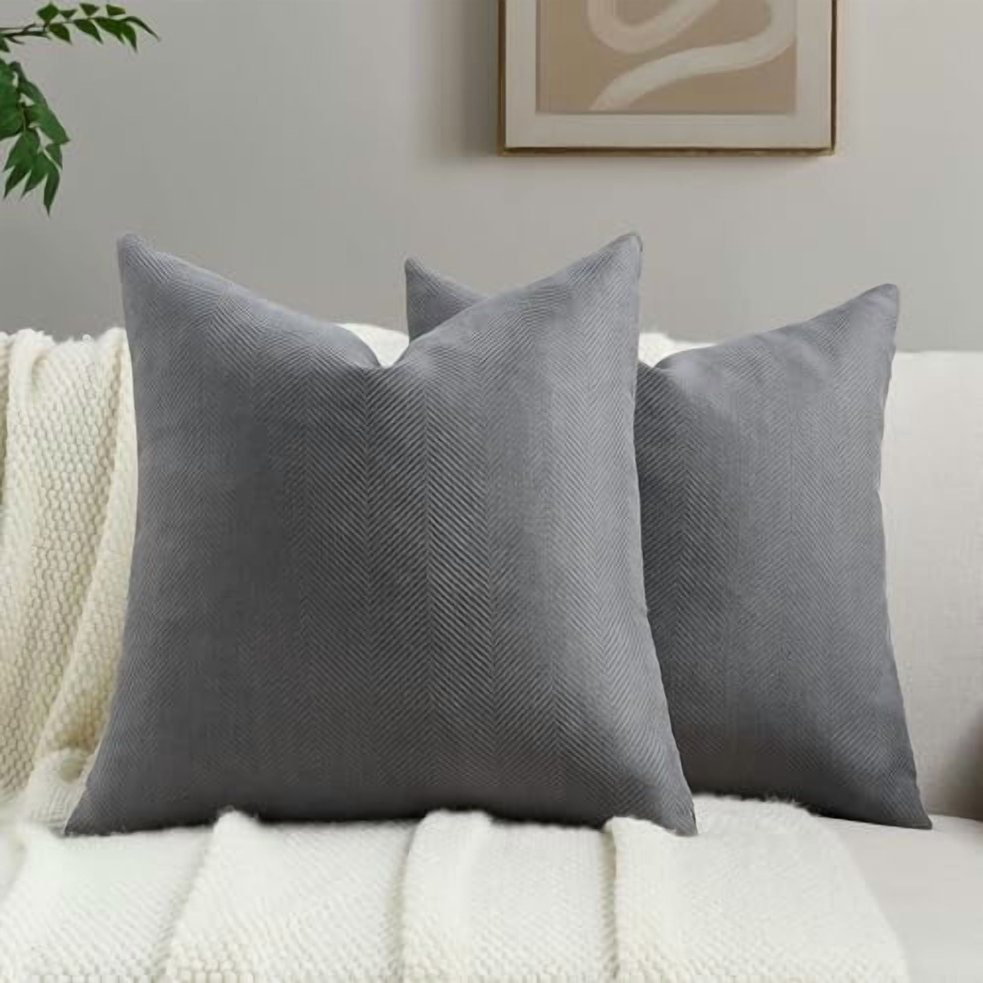 Dark Grey Chenille Throw Pillow Covers 20x20 Inch Set of 2,Soft Wide ...