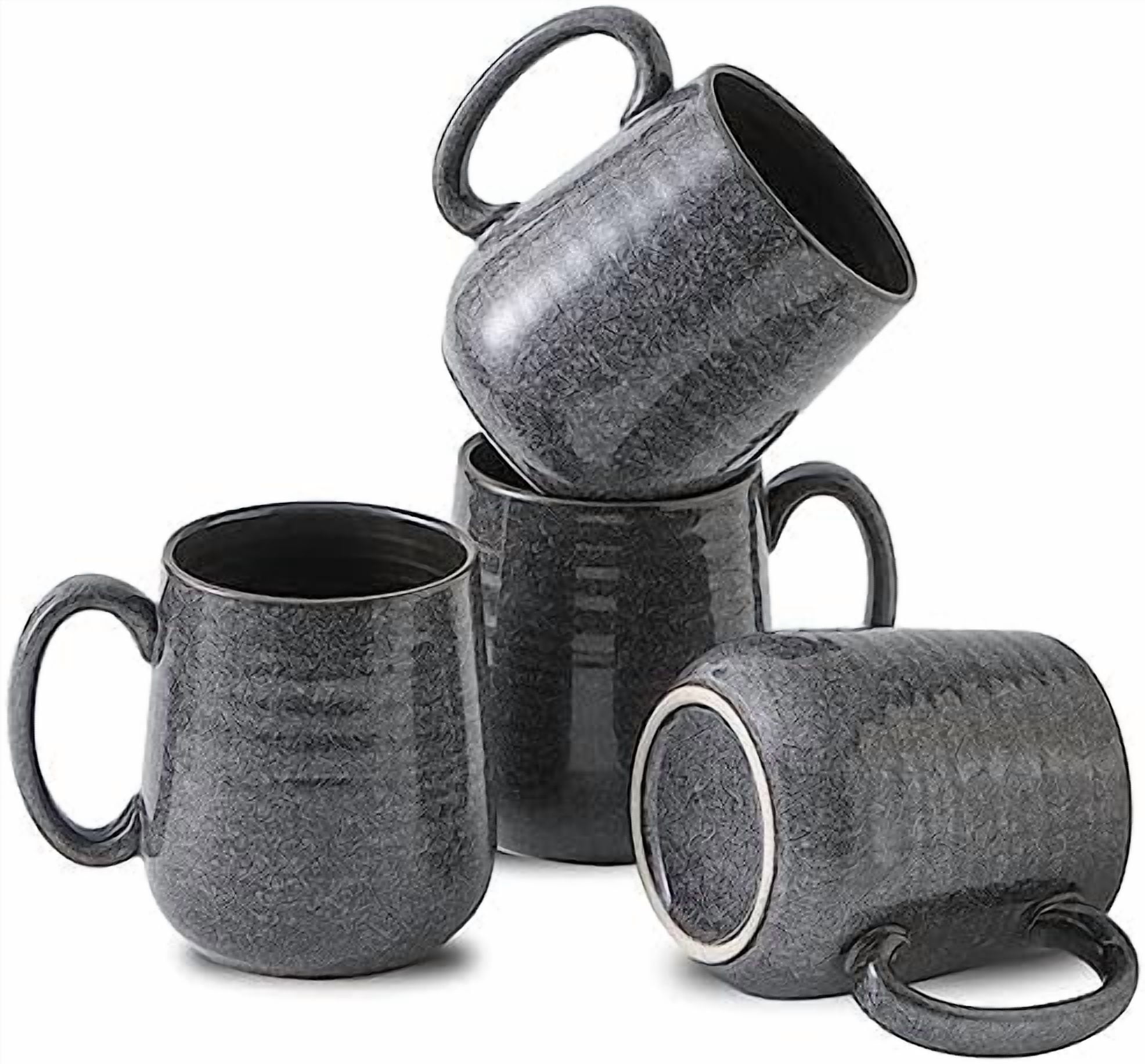 Dark Grey Coffee Mugs Set of 4, 12oz Ceramic Coffee Cups, Latte Mug ...
