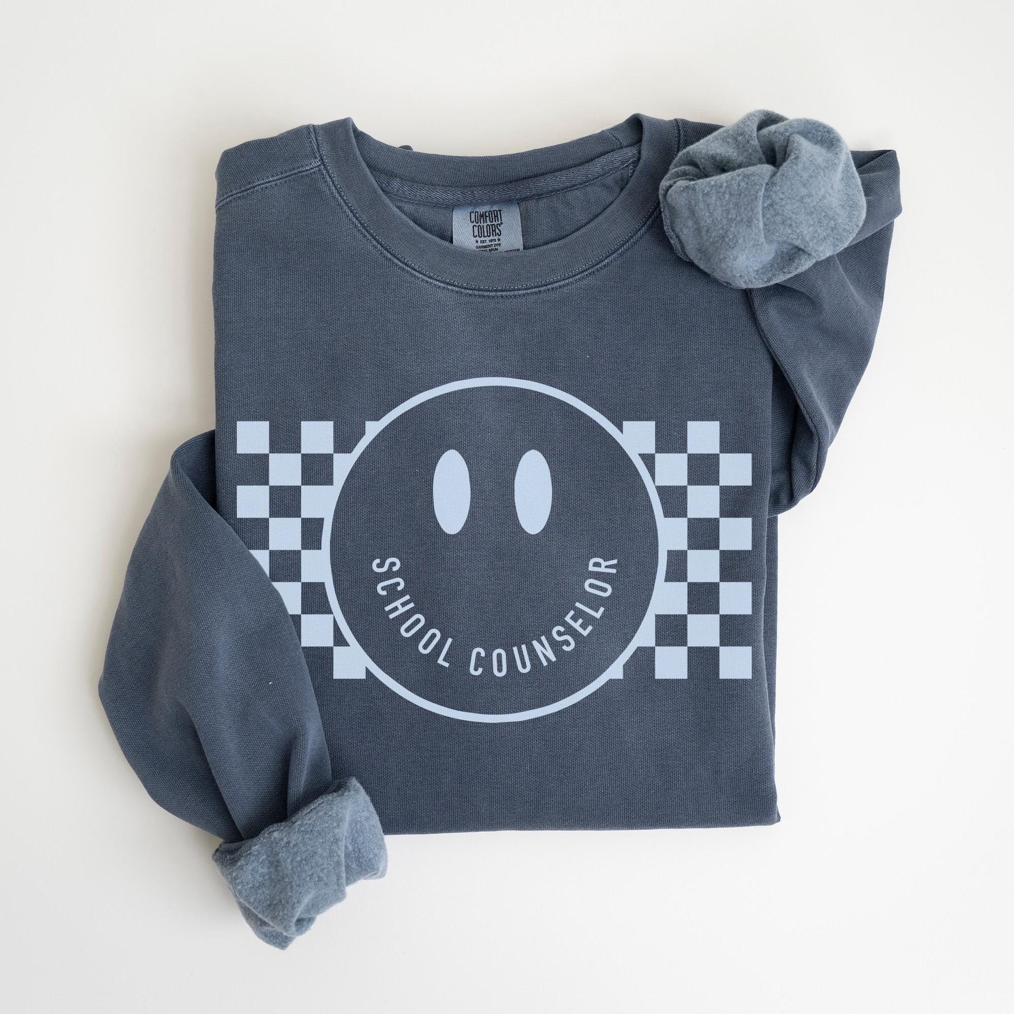 Dark Grey Comfort Colors School Counselor Sweatshirt with Checkered ...