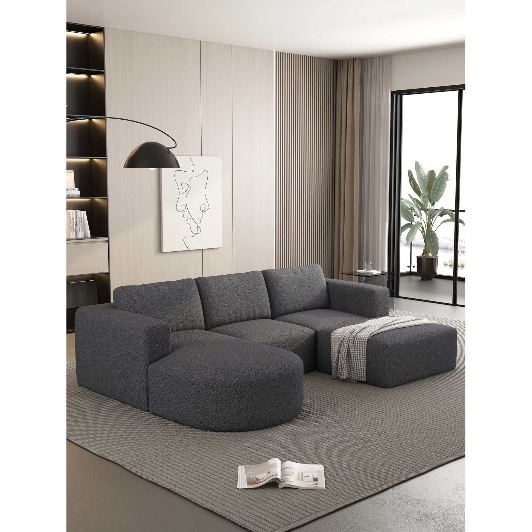 Dark Grey Compressed Sponge 5 - seat Modular Sectional Sofa Sleeper ...