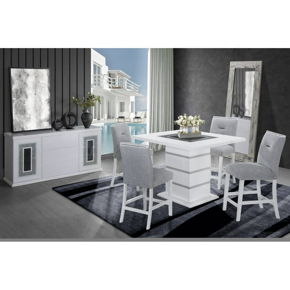 Dark Grey Contemporary Bar Table & Stool Set - 4-Seat Square Pub Set ...