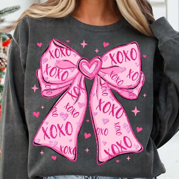 Dark Grey Coquette Bow Valentine Sweatshirt - XOXO Hearts "You Are ...