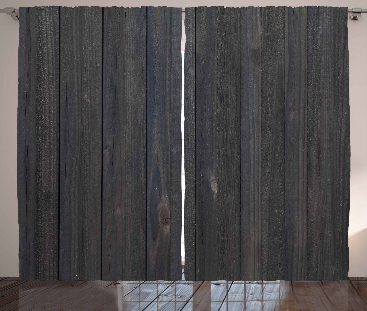 Ambesonne Dark Grey Curtains 2 Panel Set, Wood Fence Rustic, 108" x 63 ...