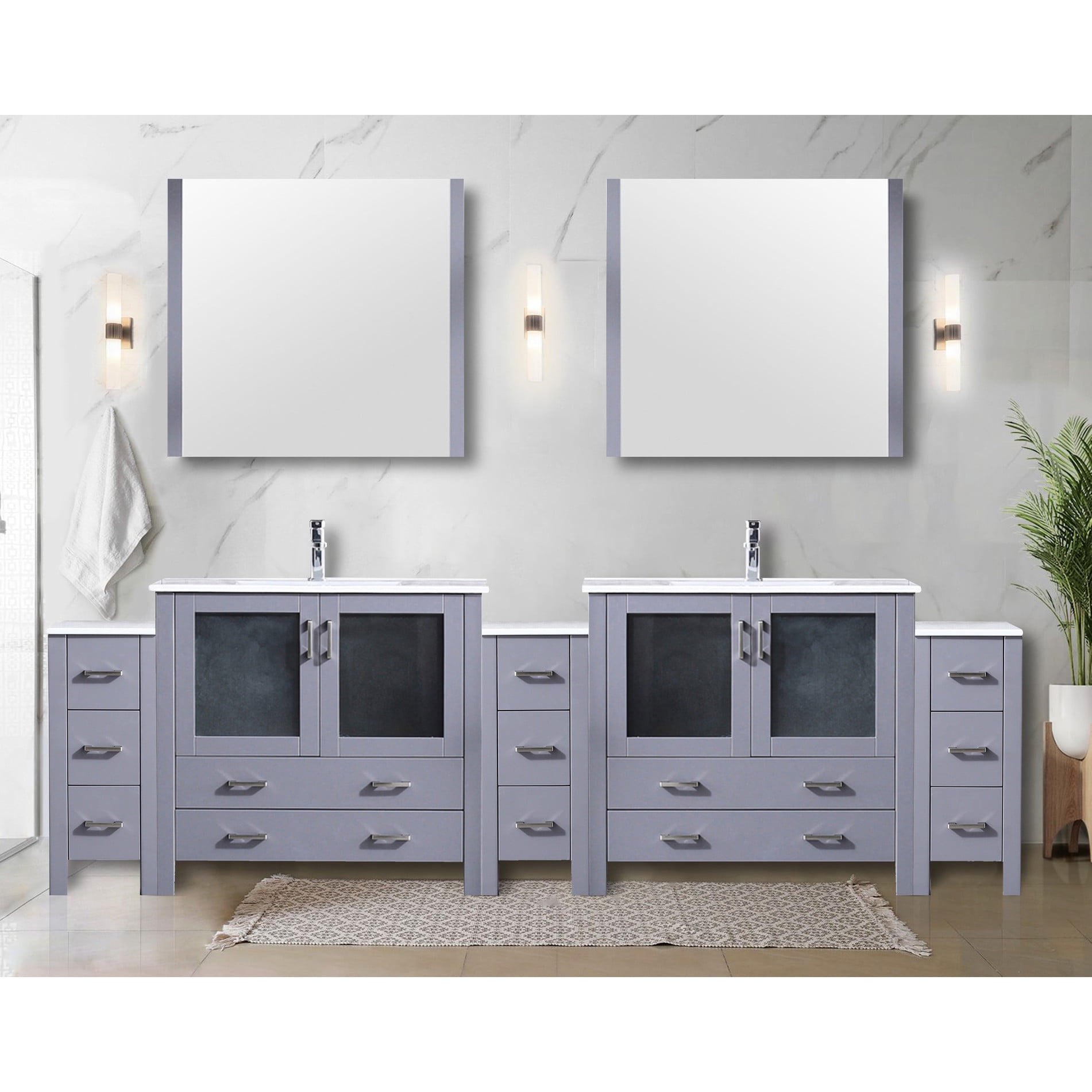 Dark Grey Double Bath Vanity 108 In. - Side Cabinets Included White ...