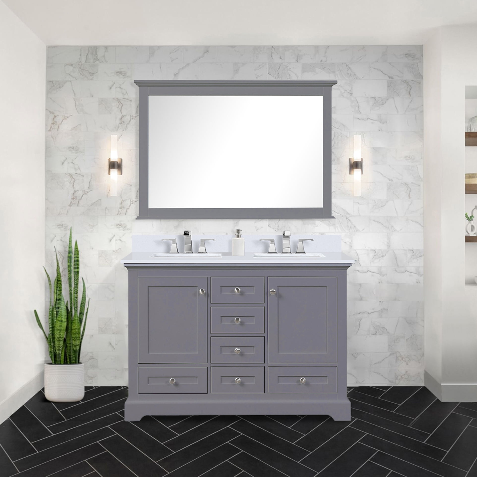 Dark Grey Double Bath Vanity 48 In. W X 22 D With Cultured Marble Top ...