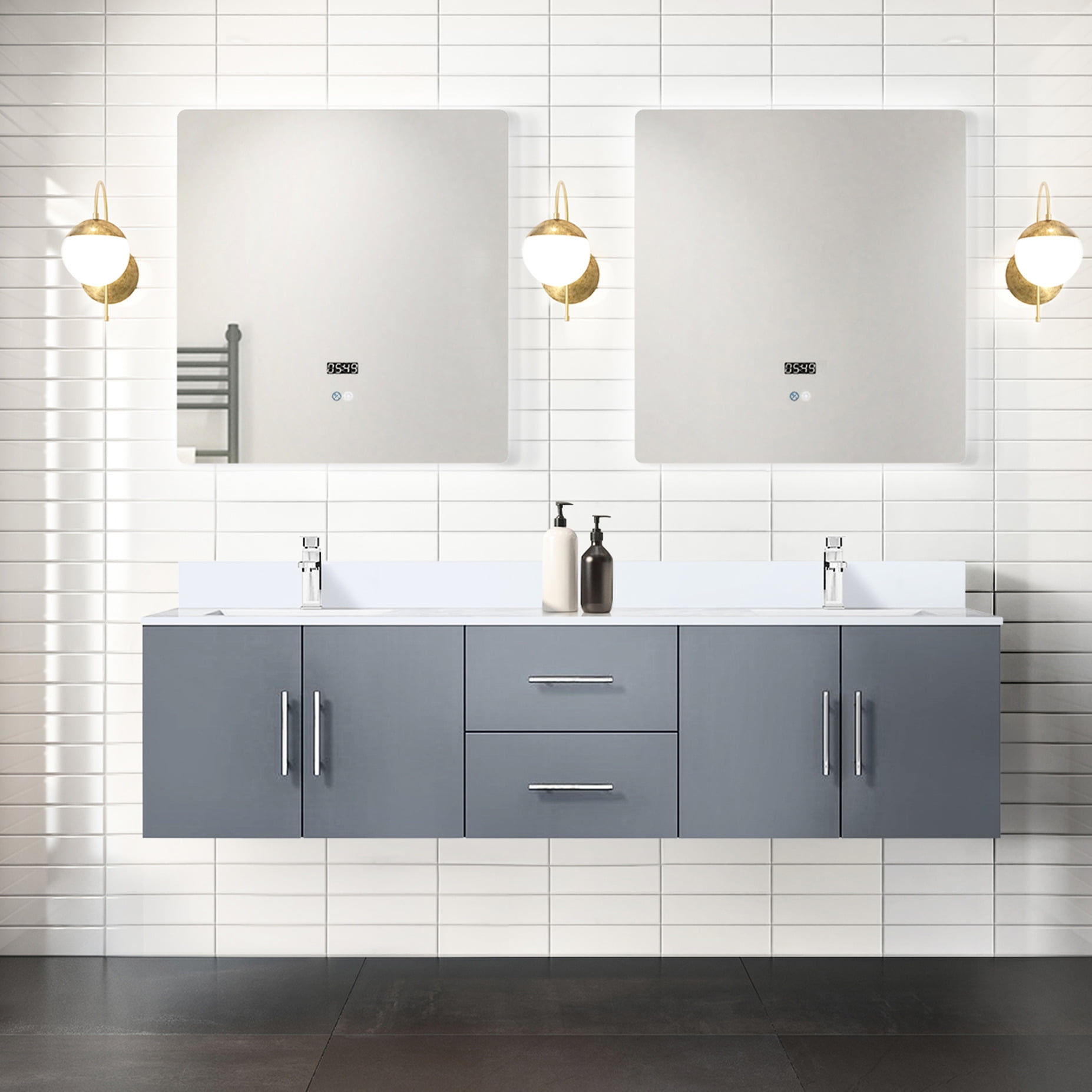 Dark Grey Double Bath Vanity 72 In. W X 22 D, Marble Counter, 30 Led ...