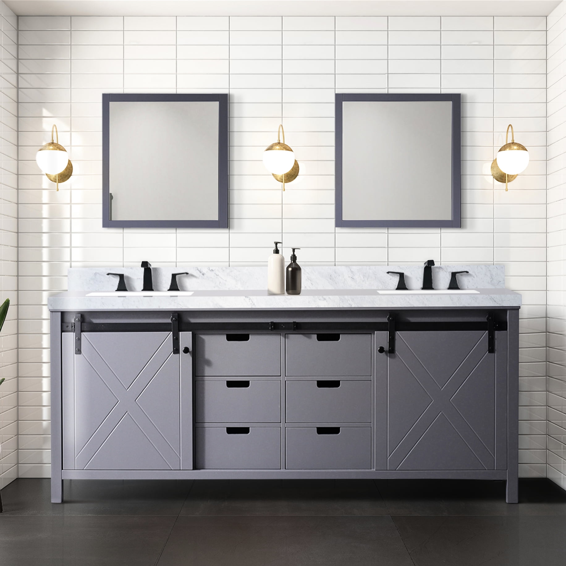 Dark Grey Double Bath Vanity 80 In. W With Marble Top, Faucet, 30 ...