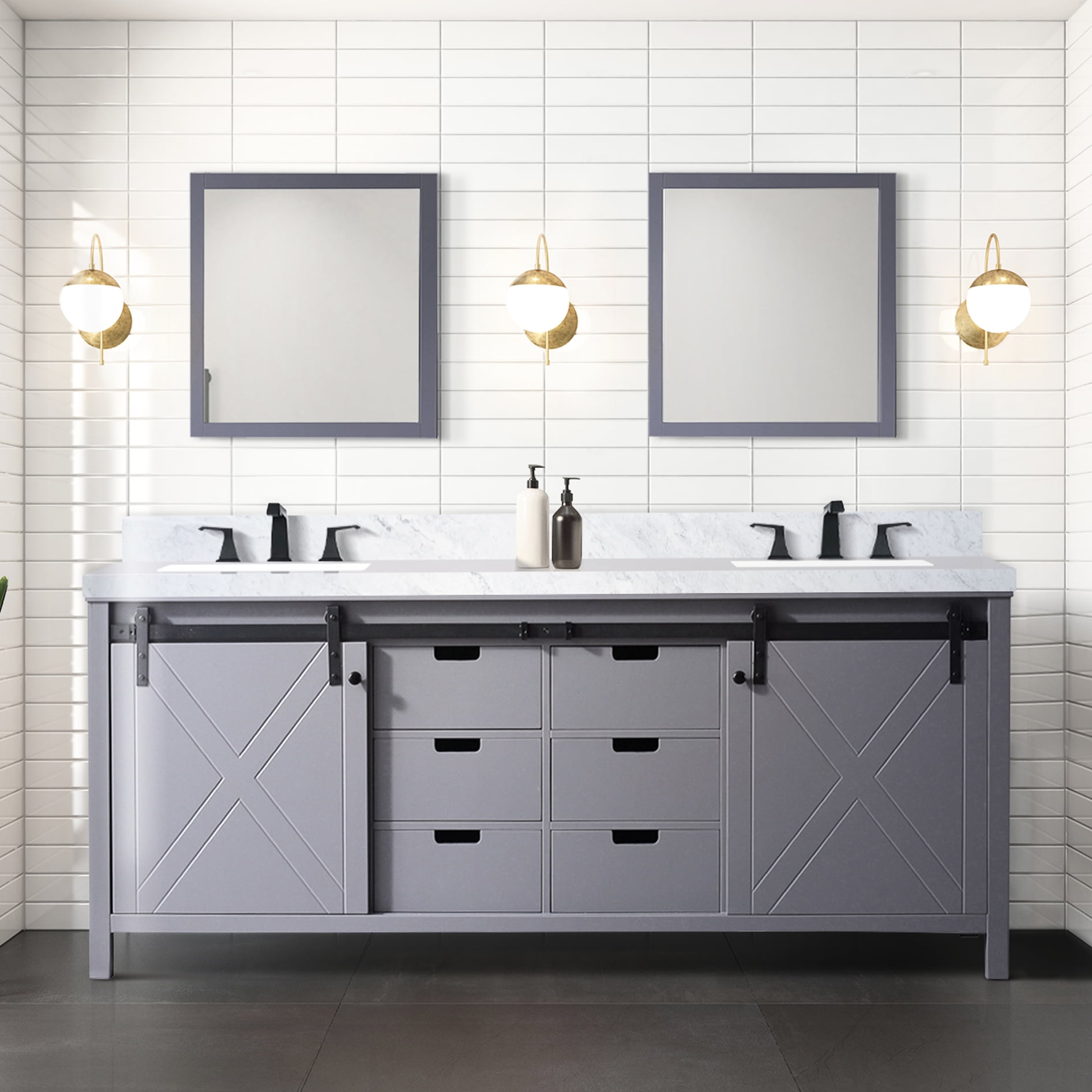 Dark Grey Double Bath Vanity 80 In. W X 22 D - 30 Mirrors Included Two ...