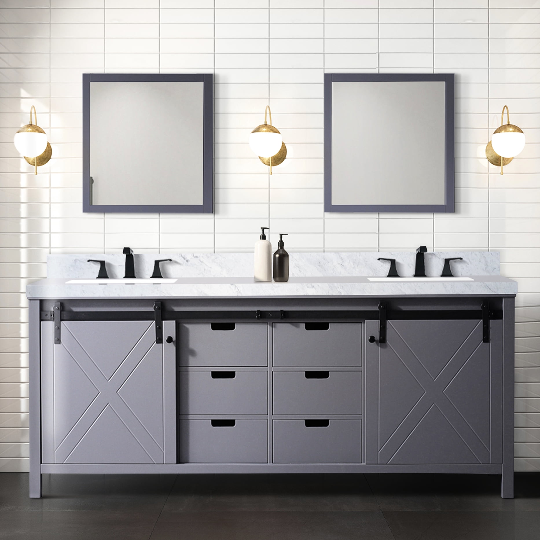 Dark Grey Double Bath Vanity 80" X 22", Solid Wood & E0 Plywood, Soft ...