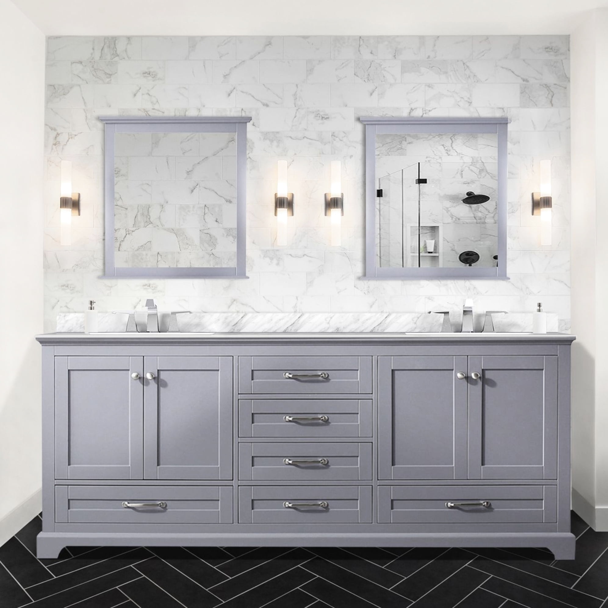 Dark Grey Double Bath Vanity 80"x22", Marble Top, Faucet Included & 30 ...