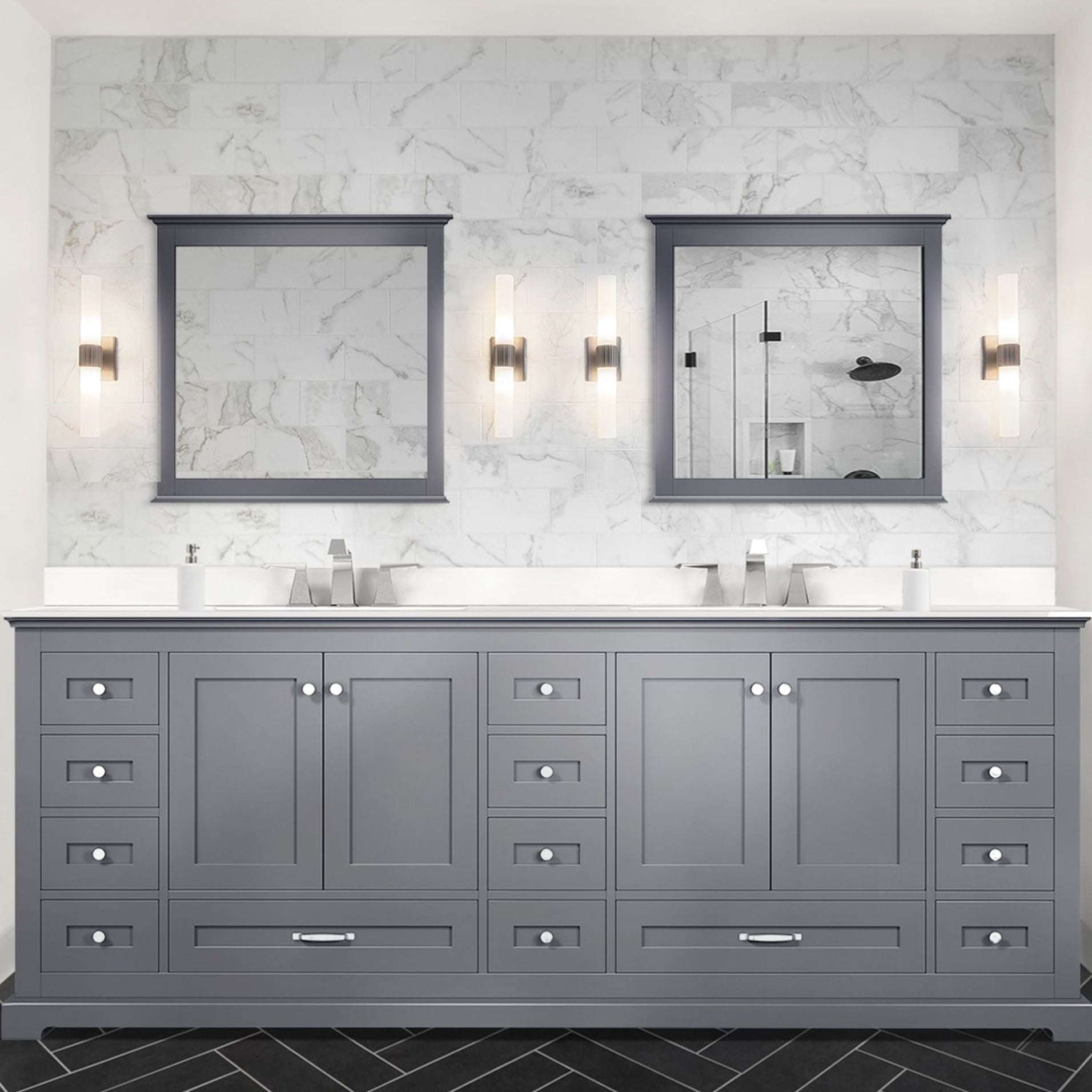 Dark Grey Double Bath Vanity 84 In. W X 22 D With Cultured Marble Top ...