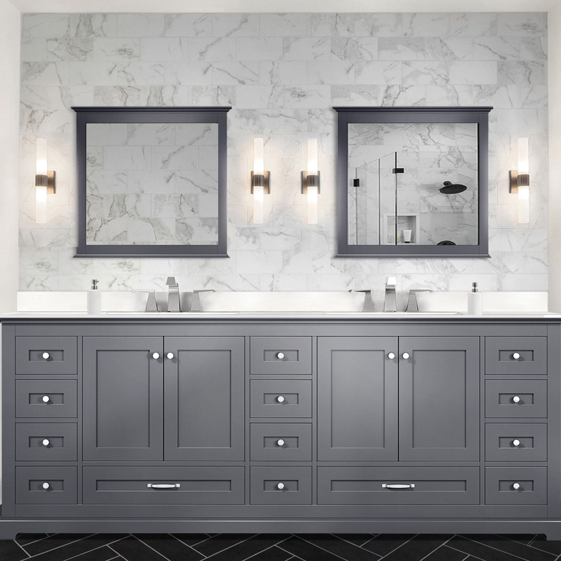Dark Grey Double Bath Vanity | Plywood Filler and Marble Top | Pre ...