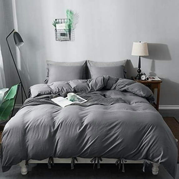 Dark Grey Duvet Cover King Size, 3 Pieces Soft Washed Microfiber Duvet ...