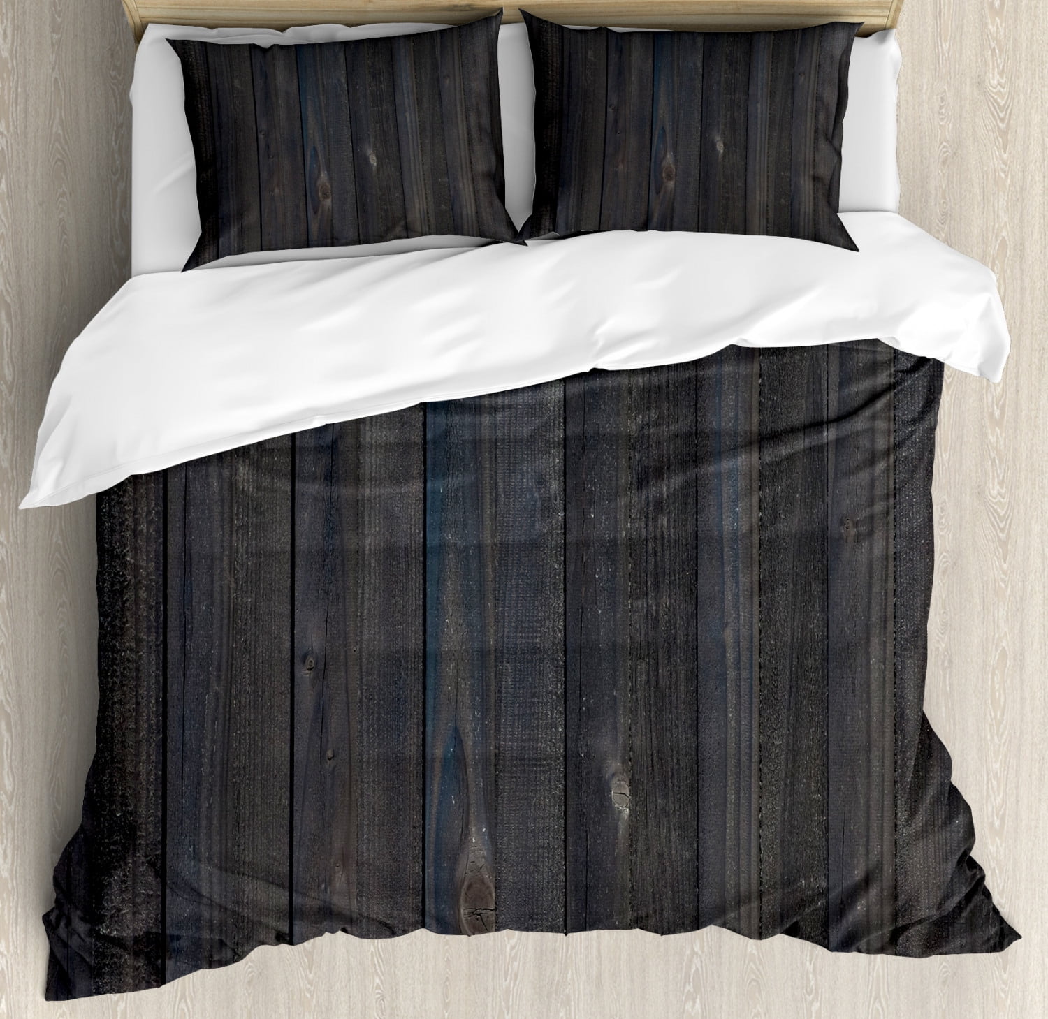 Dark Grey Duvet Cover Set King Size, Wood Fence Texture Image Rough ...