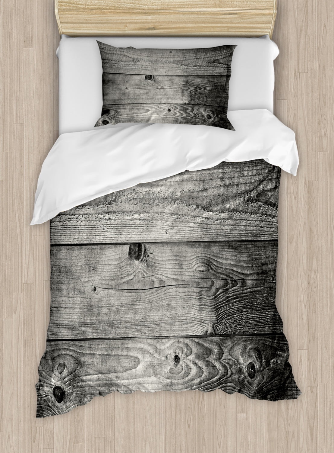 Dark Grey Duvet Cover Set Twin Size, Ombre Style Grunge Wooden Planks ...