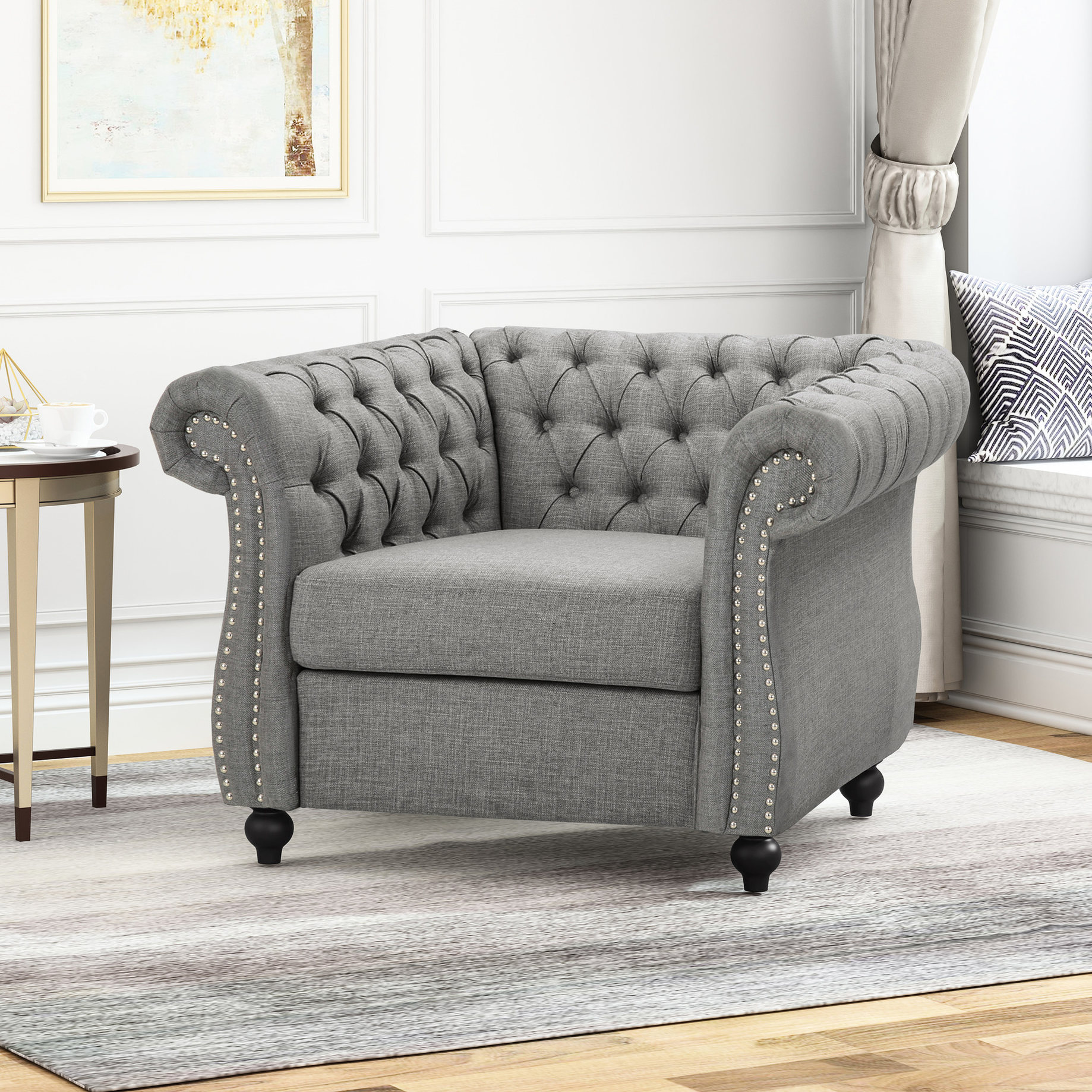 Dark Grey Fabric - Comfortable Relaxation - Living Room Interior ...