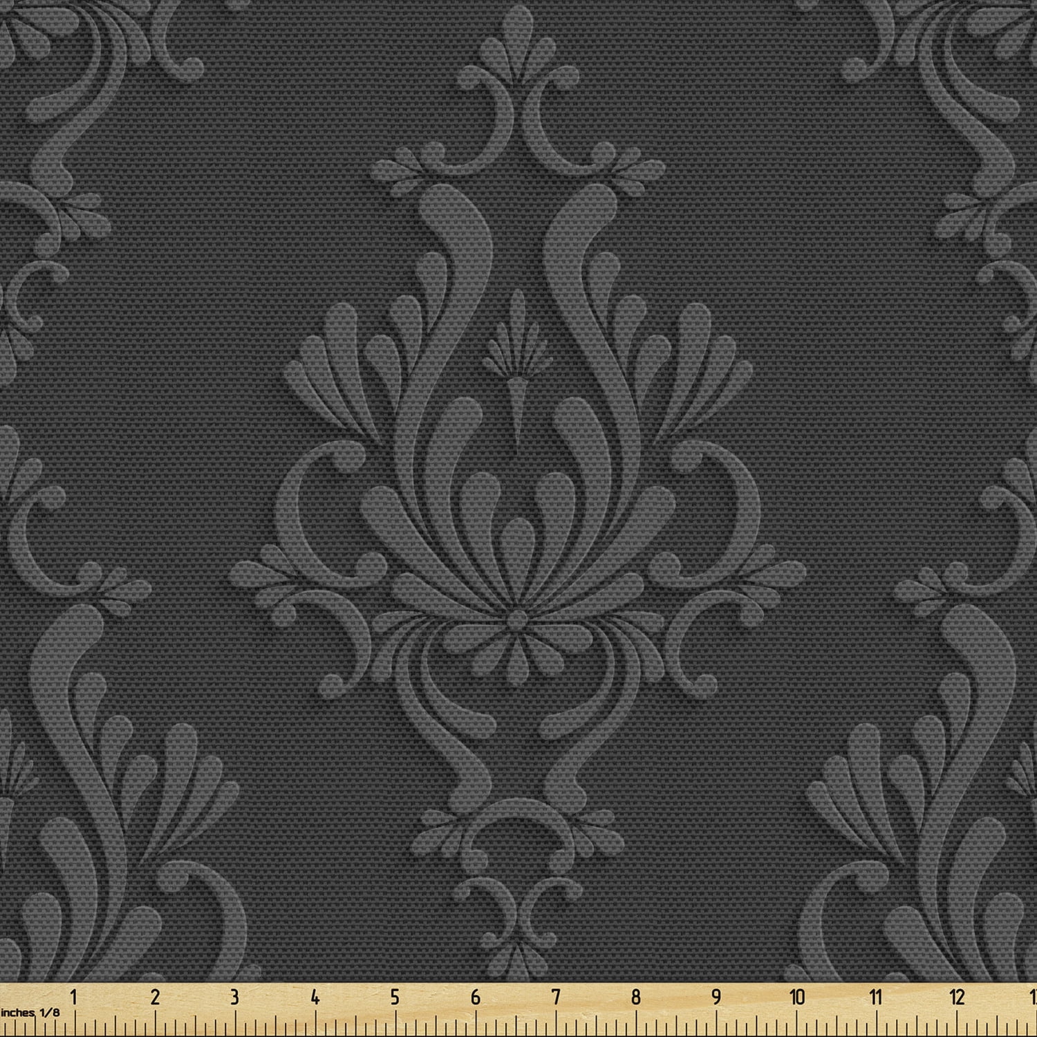 Dark Grey Fabric by the Yard Upholstery, Antique Damask Pattern in 3D ...