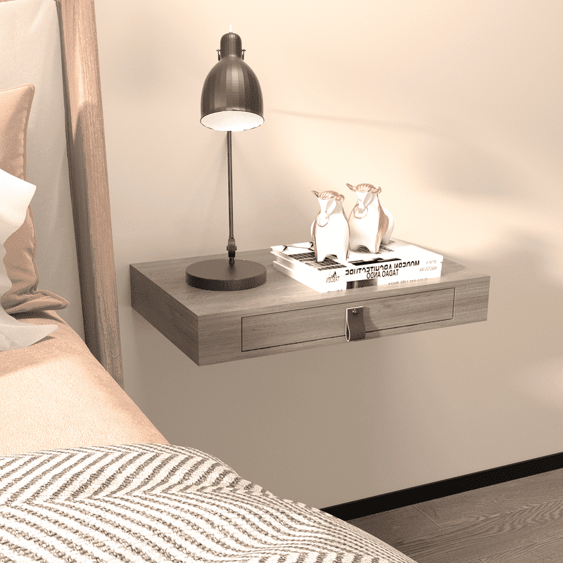 Dark Grey Floating Nightstand with Hidden Drawer - 16" Wall-Mounted ...