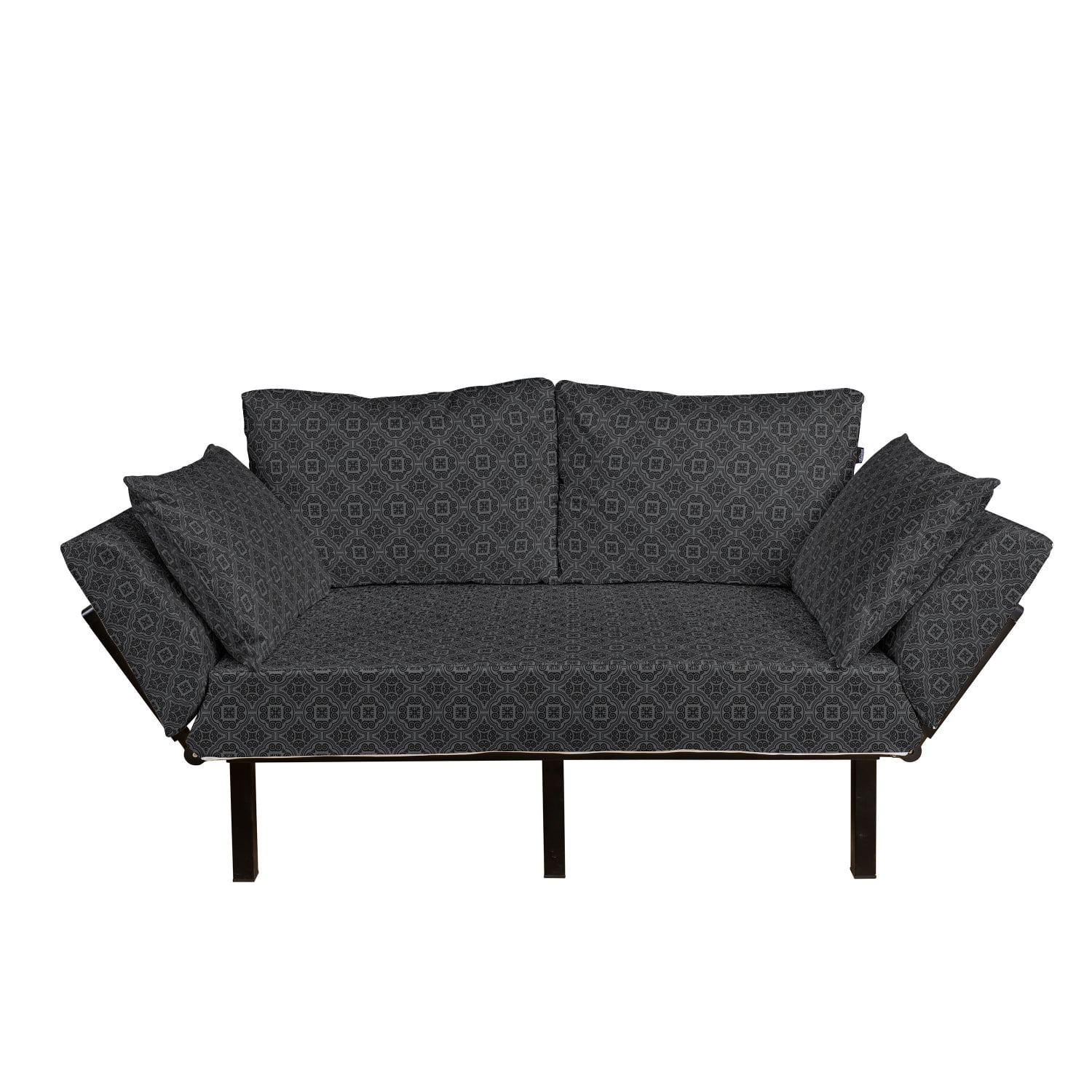 Dark Grey Futon Couch, Baroque Venetian Flower Motifs Medieval Ornate ...