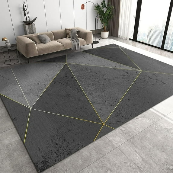 Dark Grey Geometry Area Rugs, Contemporary Art Style Line Aesthetics ...