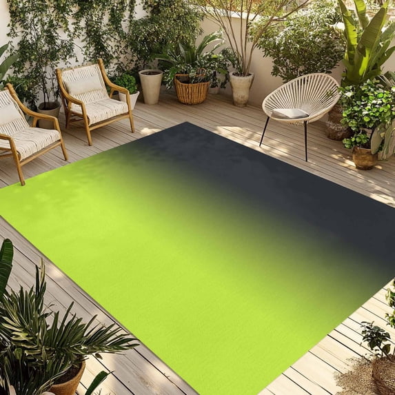 Dark Grey Green Outdoor Rug, Lemon Green Gradient Abstract Art Non-Slip ...