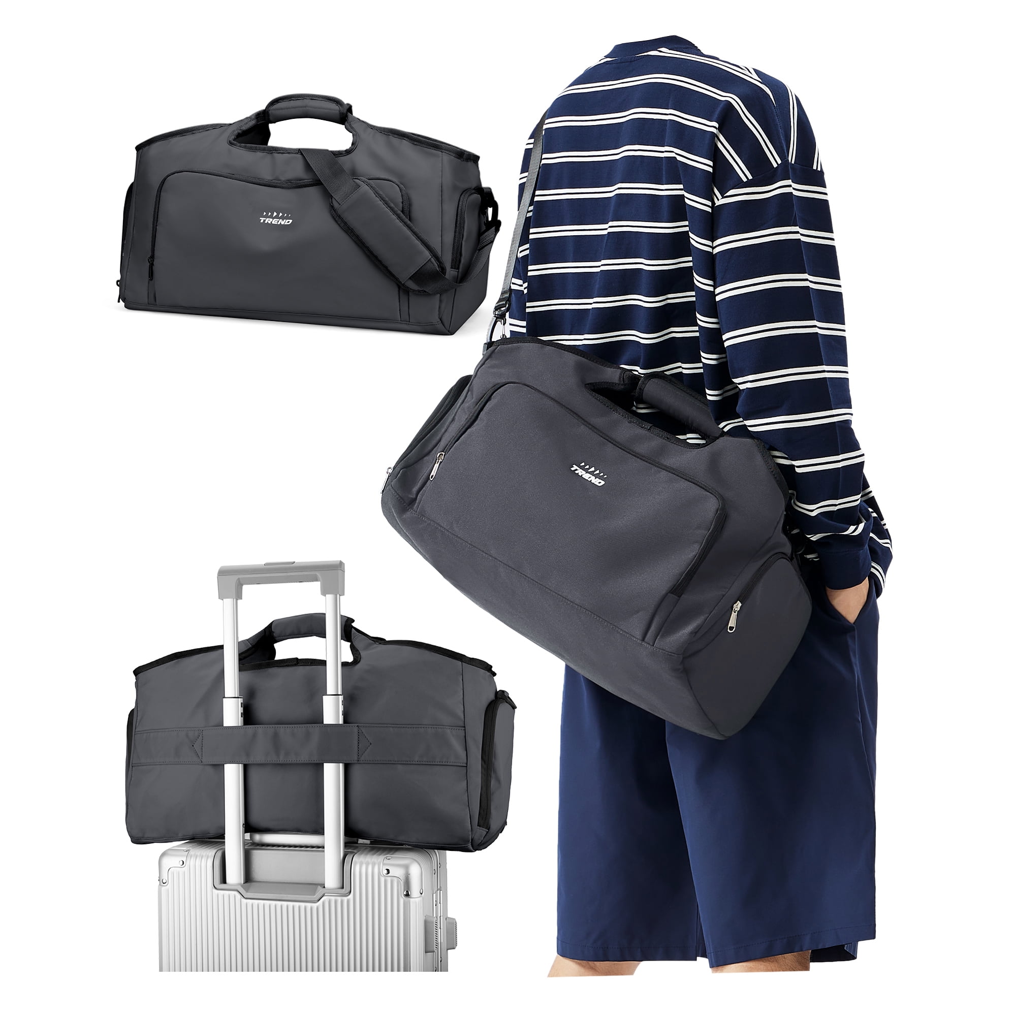 SYCNB Large Nylon Waterproof Duffel Bag, Dark Grey Travel Gym Bag with ...