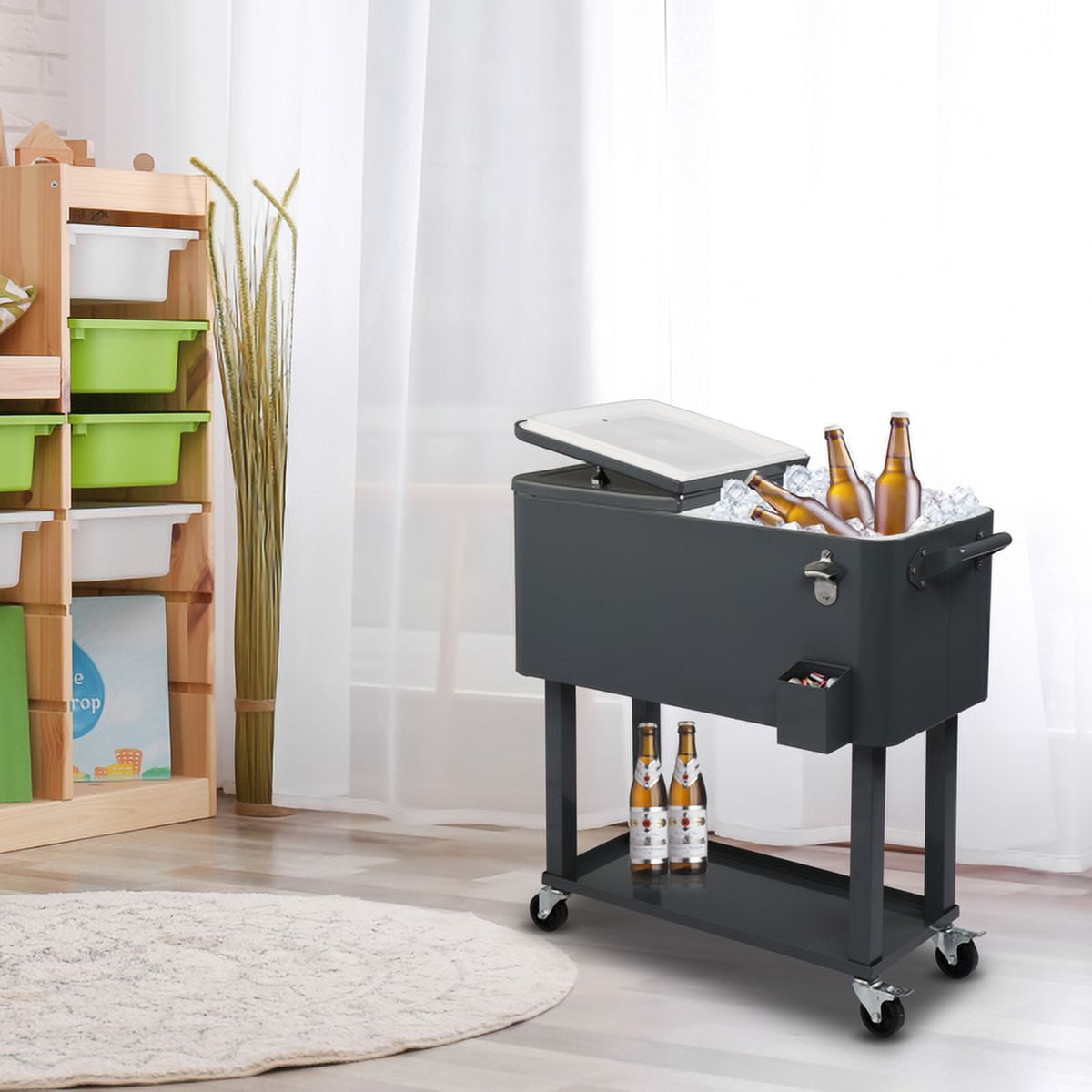 Dark Grey Insulated Cooler Cart – 80QT Frozen Storage Box with Locking ...