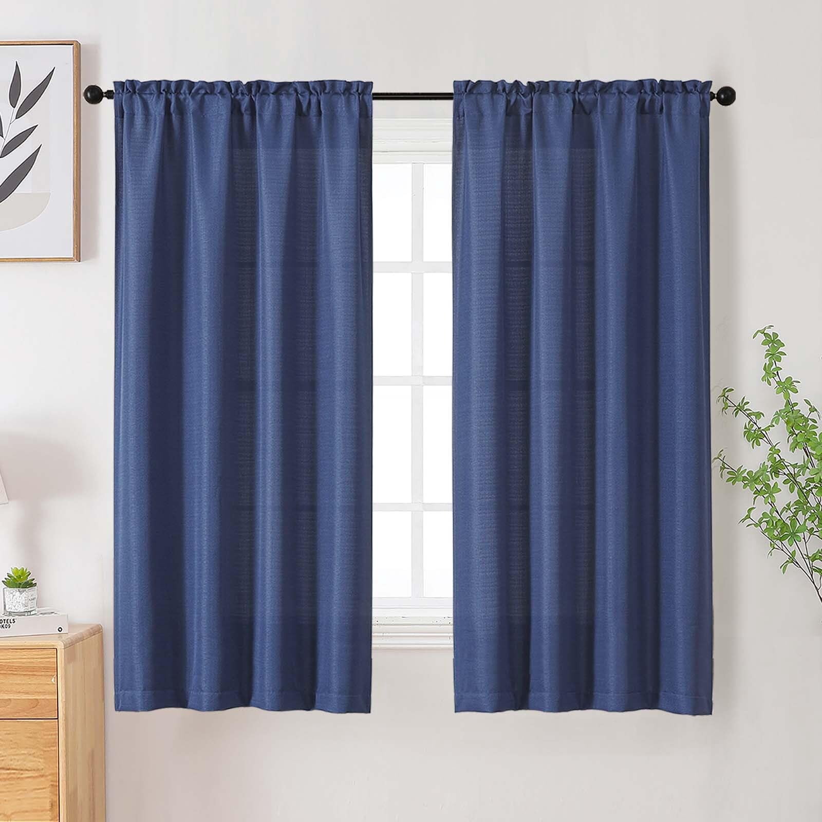 Dark Grey Kitchen Curtains 36 Inch Length 2 Panels Faux Linen Textured ...