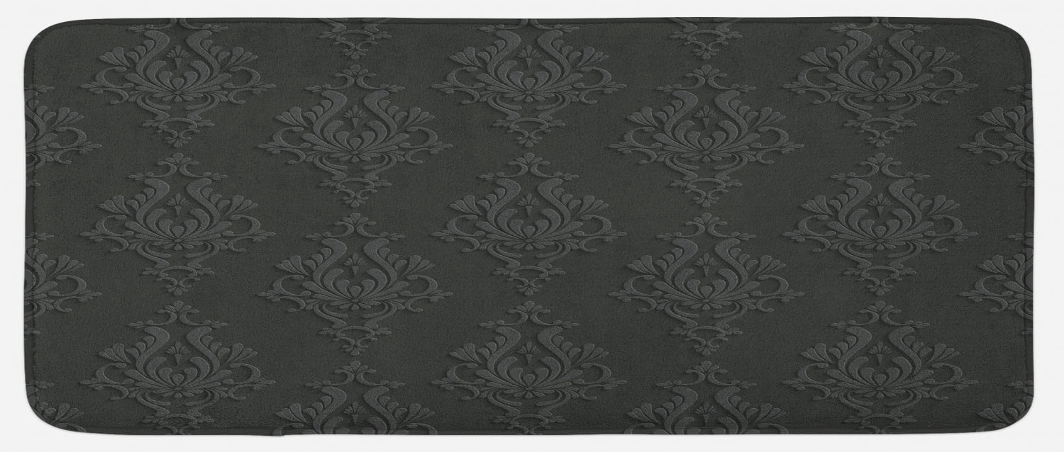 Dark Grey Kitchen Mat, Antique Damask Pattern in 3D Style Classic Old ...