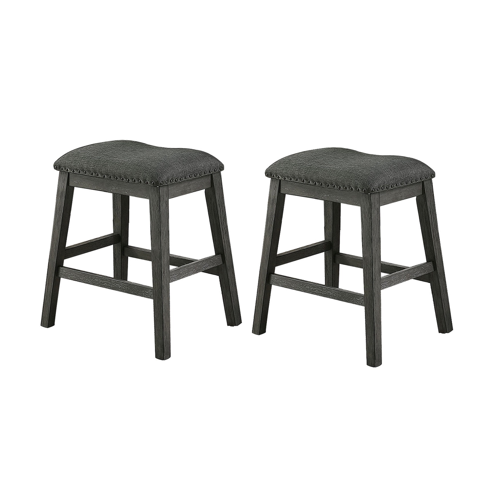 Dark Grey Linen Counter Stools (Set of 2) | Padded Seats, Natural ...