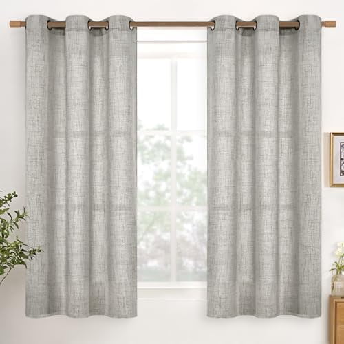 Dark Grey Linen Curtains 45 Inches Length for Kitchen Window, Textured ...