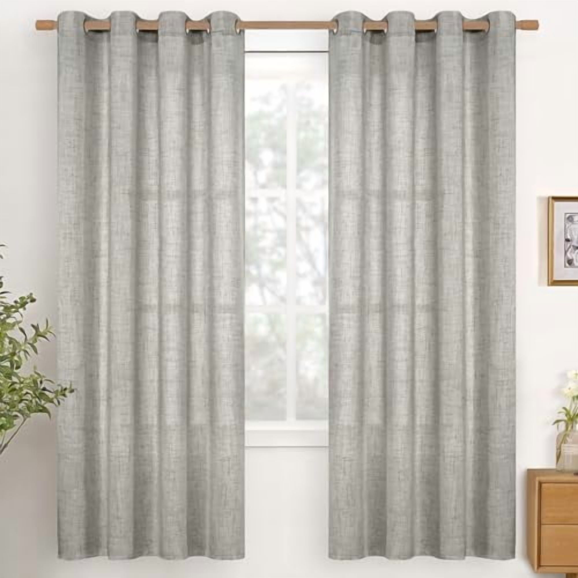 Dark Grey Linen Curtains 72 Inch Length for Living Room, Textured Semi ...