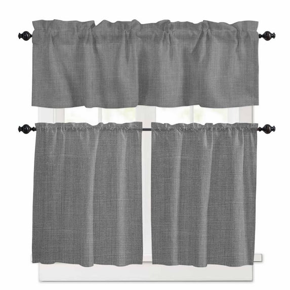 Dark Grey Linen Kitchen Curtains Valance and Tier Set Farmhouse Pure ...