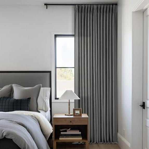 Dark Grey Linen Pinch Pleated Curtains 102 Inches Long for Living Room ...