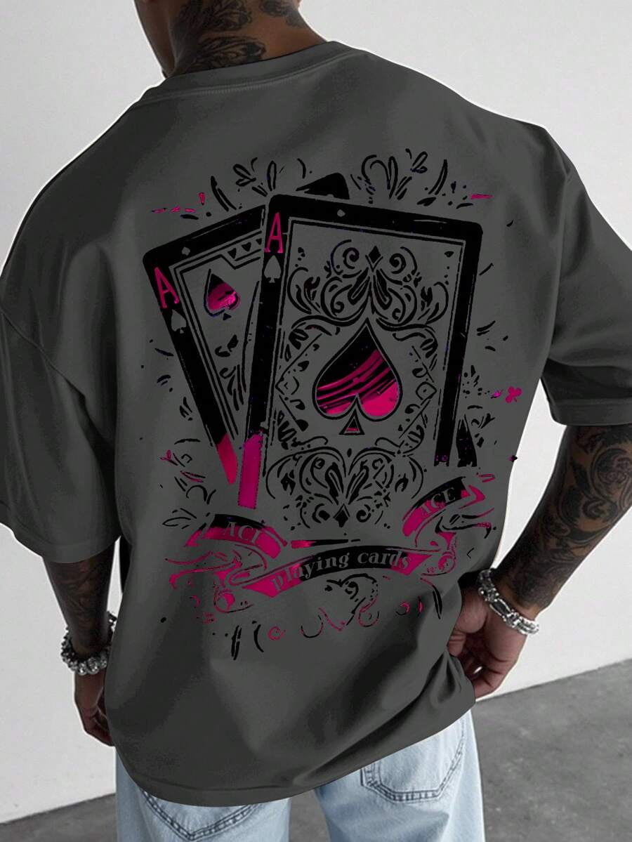 Dark Grey Mens Oversized Retro Ace Of Spades Playing Card Graphic T ...