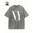 Dark Grey New York Graphic T-Shirt, 100% Cotton Washed Oversized Crew ...