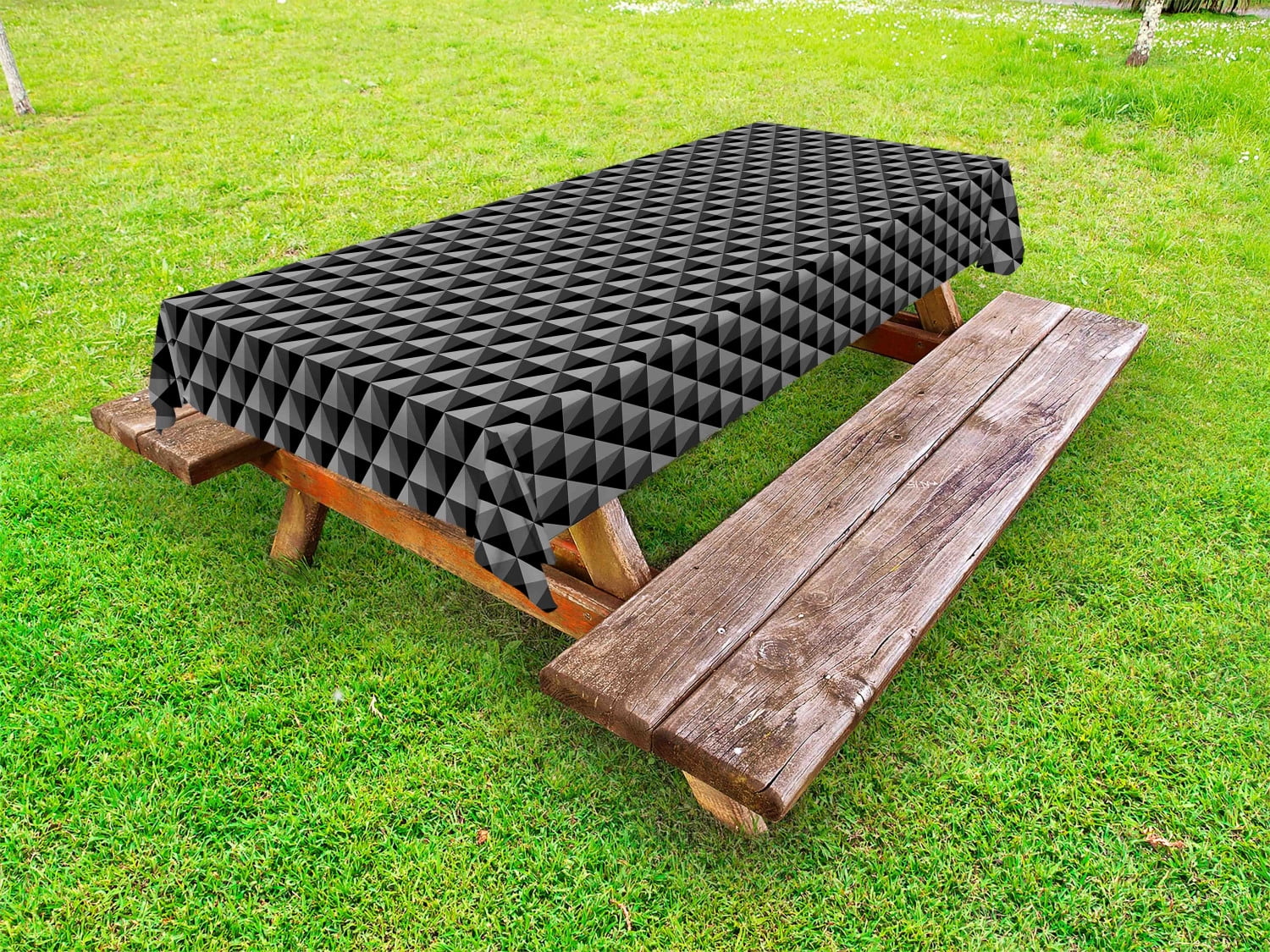 Dark Grey Outdoor Tablecloth, Abstract Monochromatic Pattern with ...