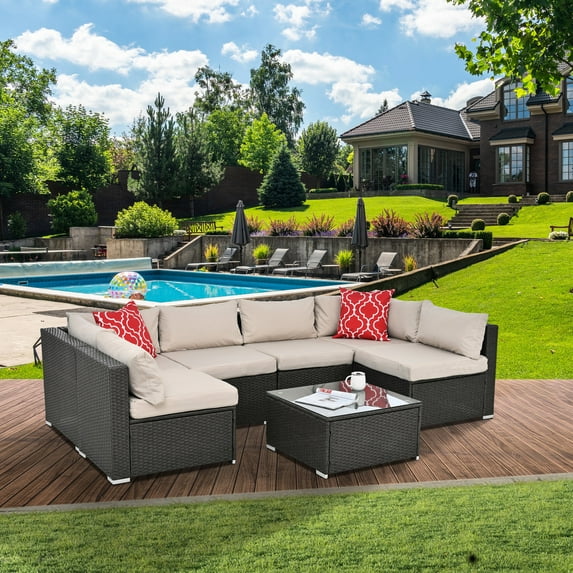 Dark Grey PE Rattan Patio Furniture - Strong Structure and Soft Seating ...