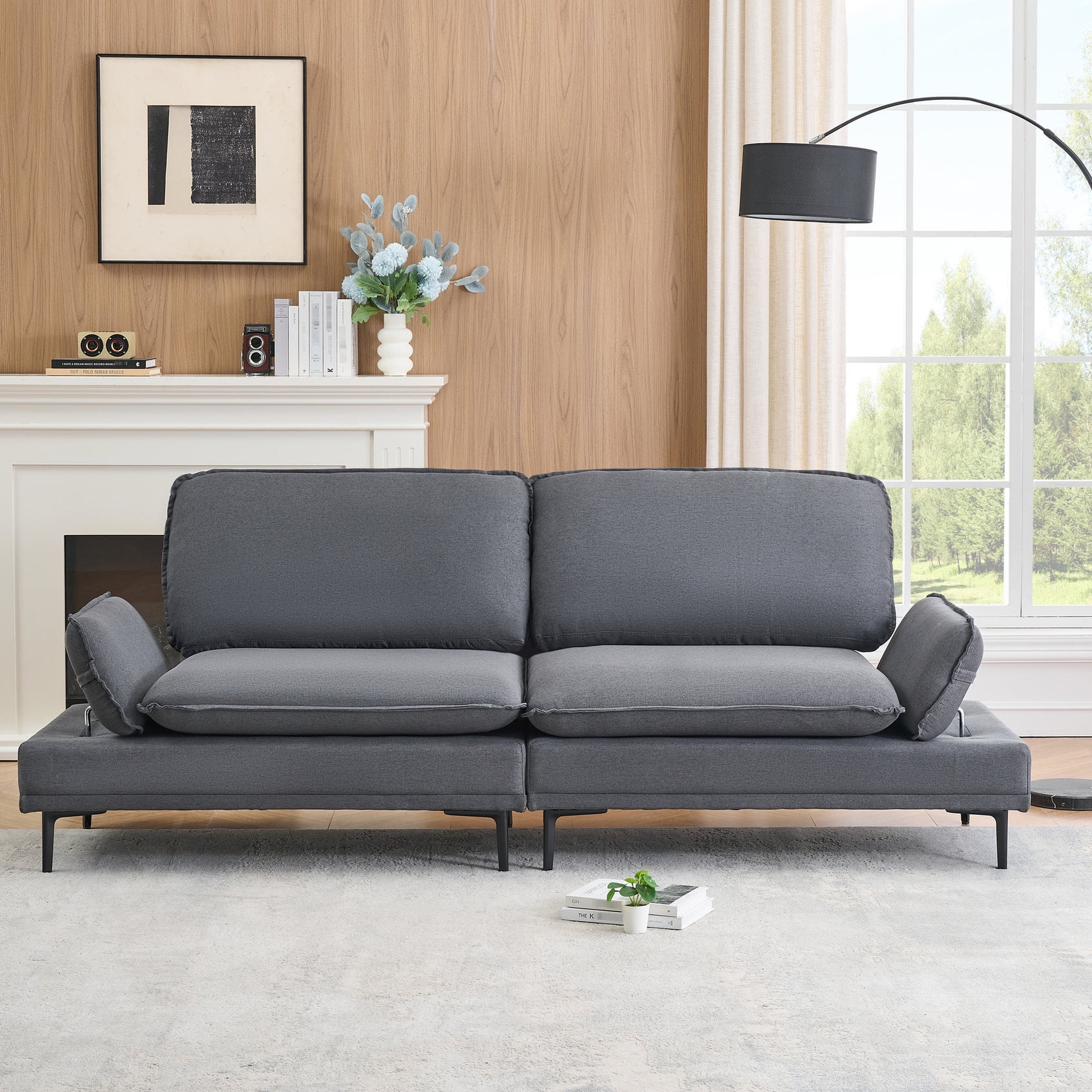 Dark Grey Polyester Sofa, 89 inches Long / Smooth Surface and Easy ...