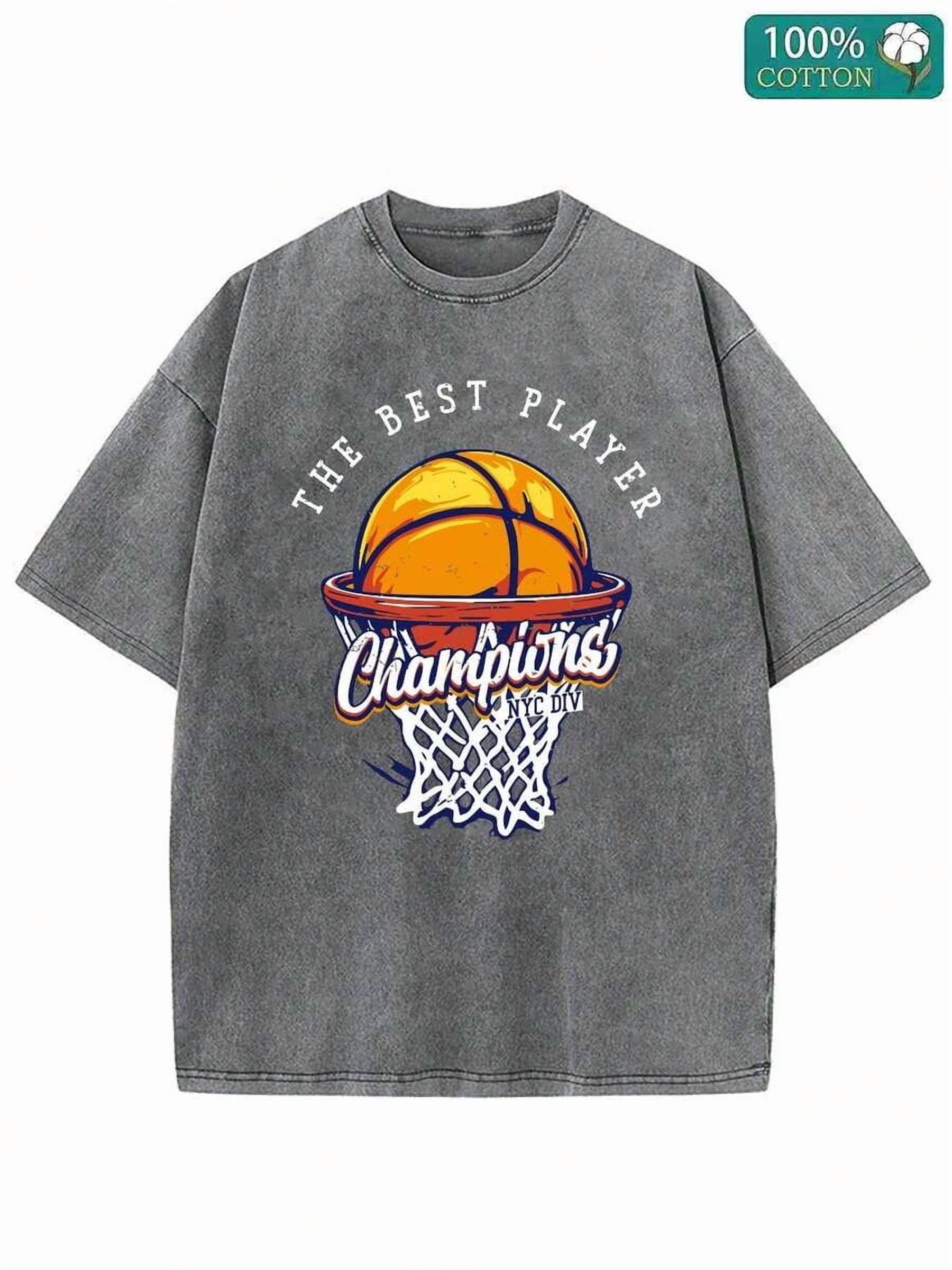 Dark Grey Retro Basketball Graphic Print 100% Cotton Vintage Wash ...