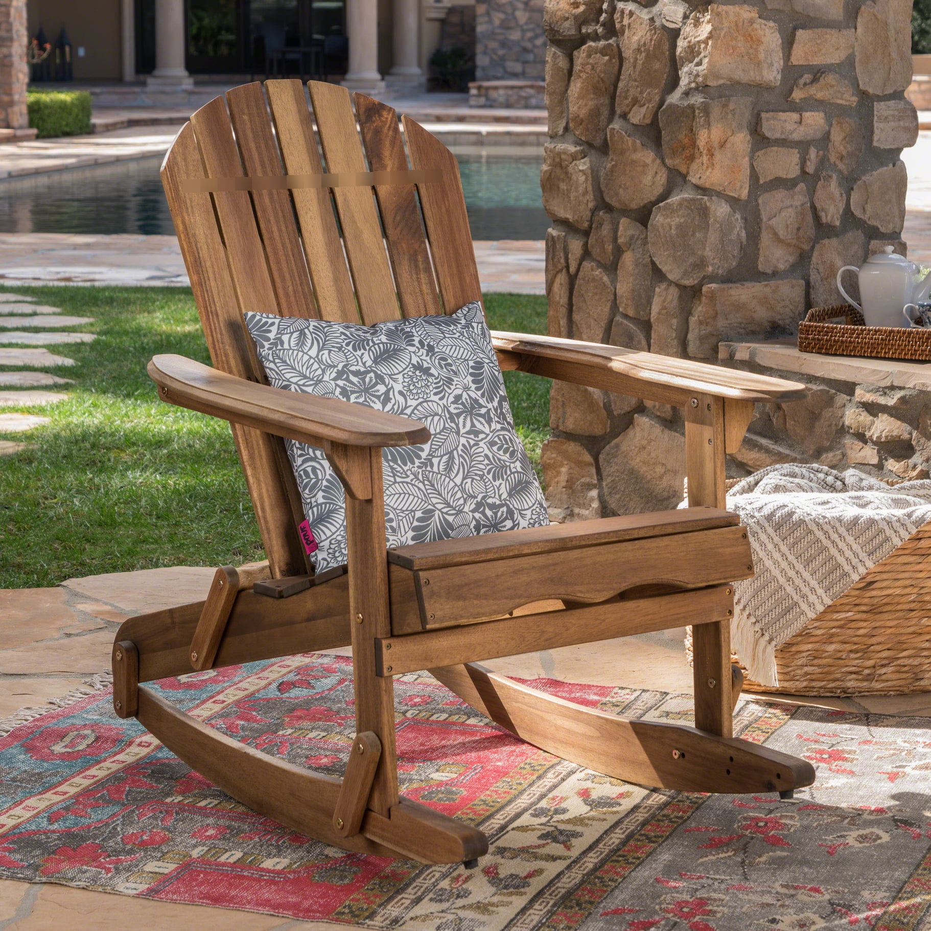 Dark Grey Rocking Chair, Wood Construction, Outdoor Comfort For Patio ...