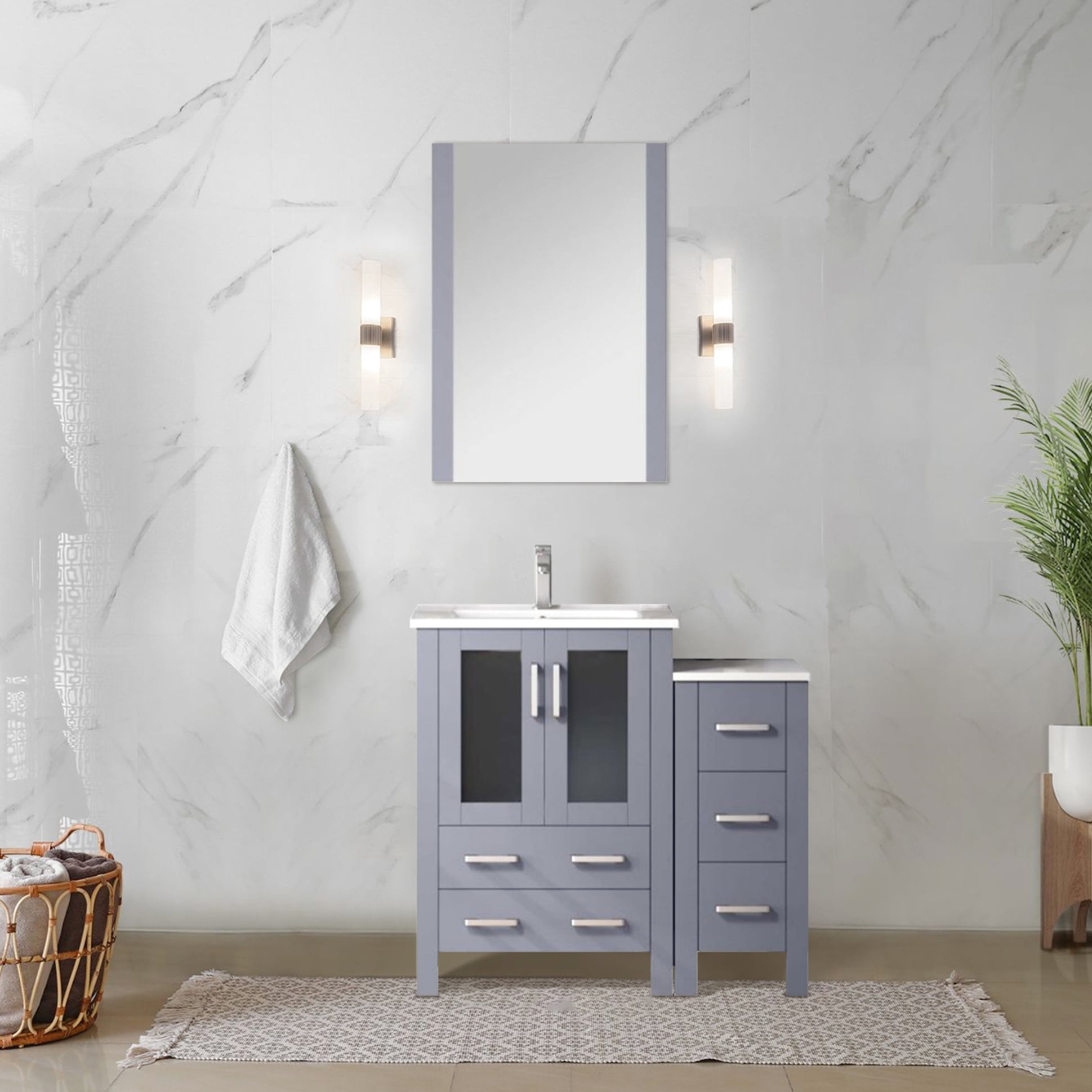 Dark Grey Single Bath Vanity 36" X 18.25", Side Cabinet, White Ceramic ...