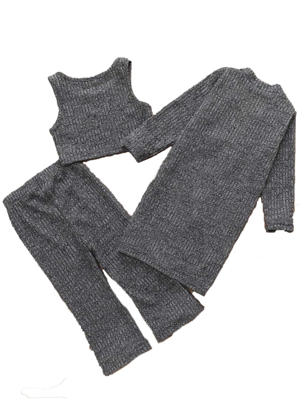 Dark Grey Solid Casual Regular Fit Kids Clothing Toddler Girl Two-piece ...